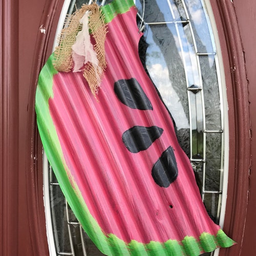 Corrugated Tin Watermelon / Handpainted Tin Watermelon / - Etsy
