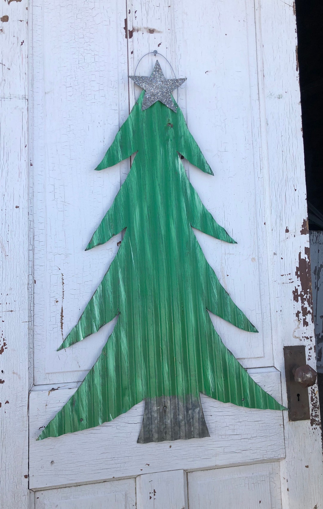 Large Corrugated Tin Christmas Tree / Rustic Tin Christmas Tree ...