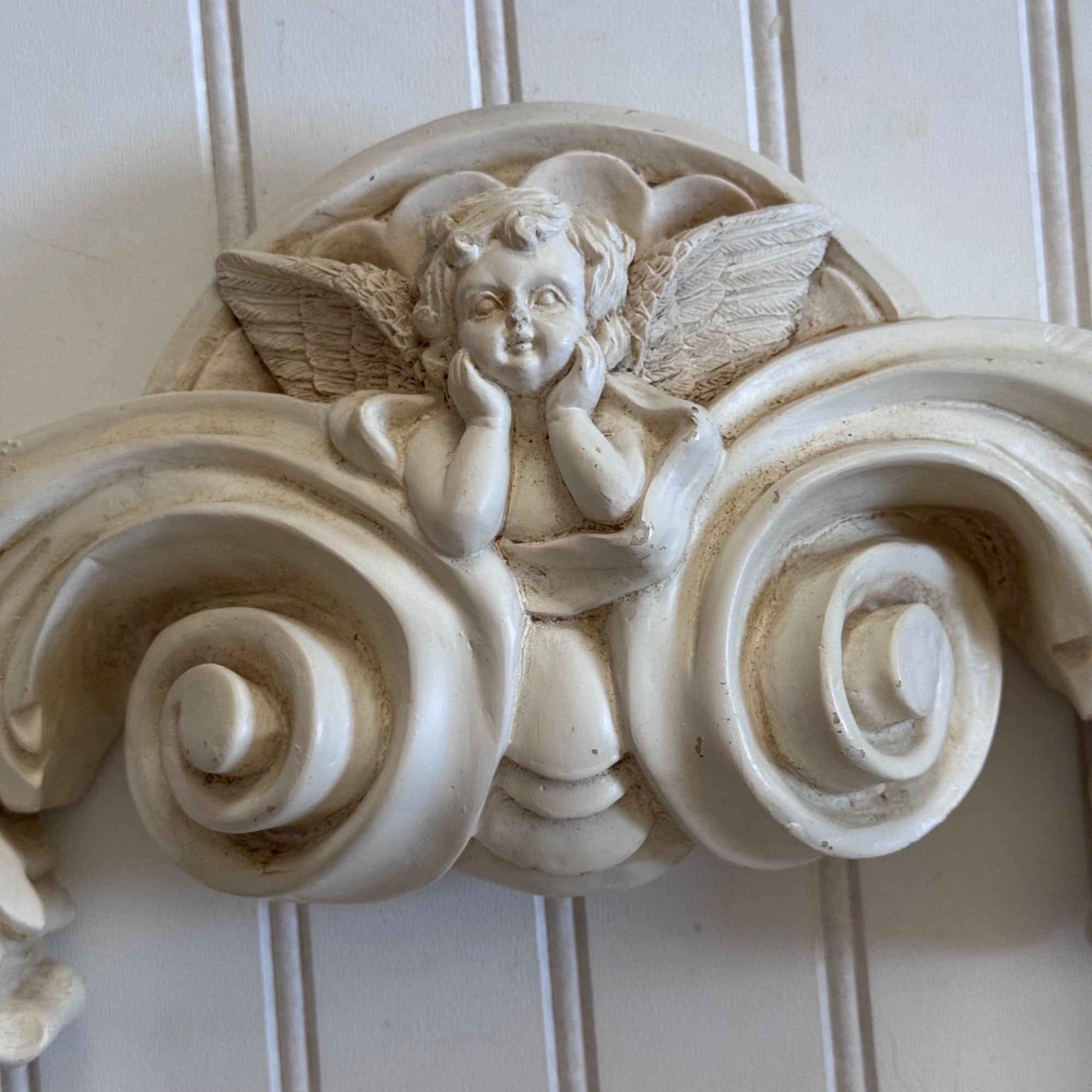 Angle Cherub Wall Plaque Plaster Cast Hanging Frieze Cream Valentine ...