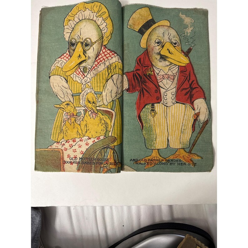 Antique 1910 Mother Goose & Gander Fabric Muslin Cloth Book Saalfield ...