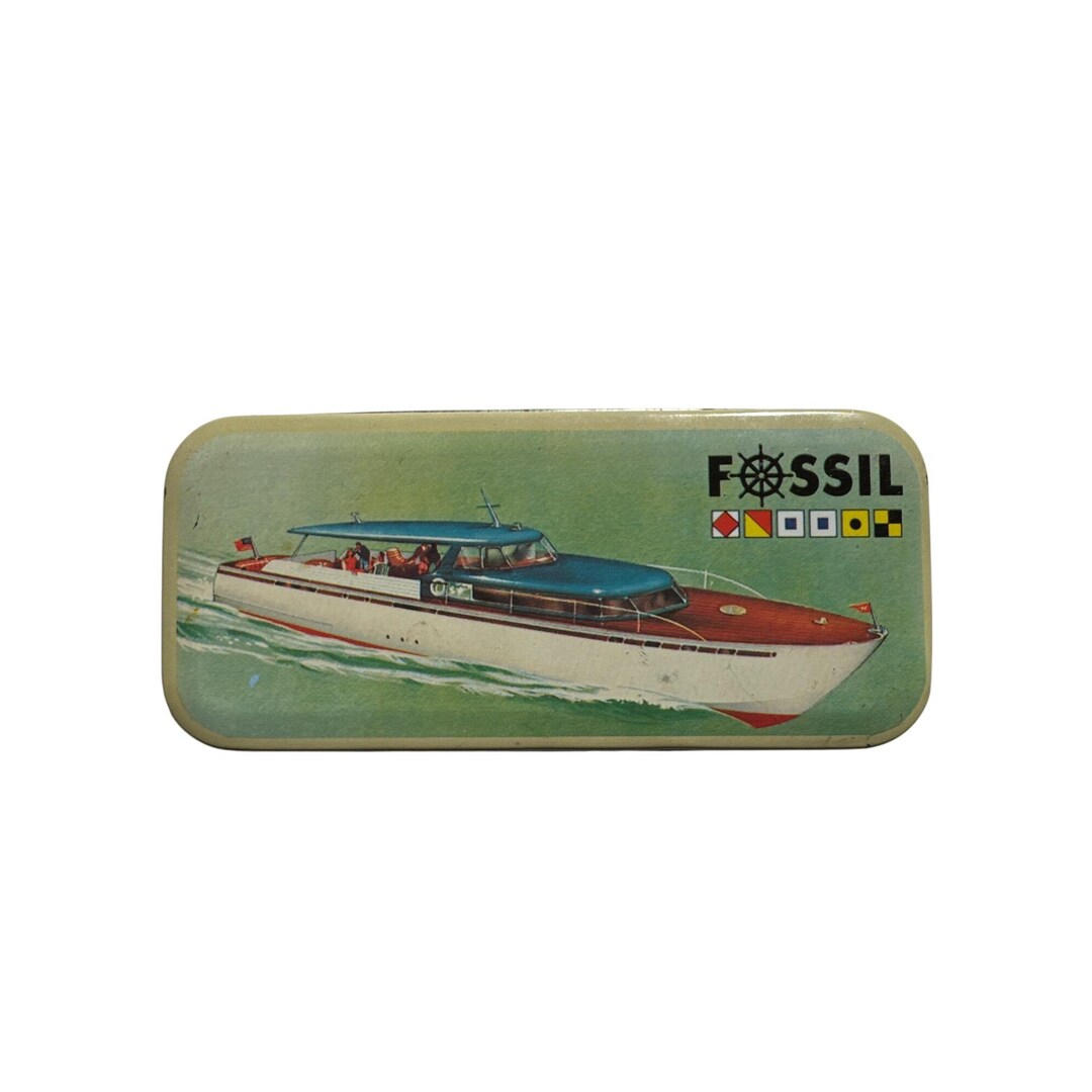 Vintage Fossil Tin Box With Classic Boat Graphic Model 501 1991 ...