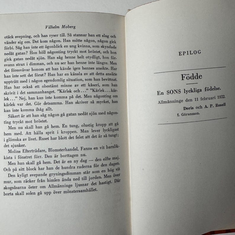 Vilhelm Moberg A.P. Rosell Bankdirektör First Edition HC 1946 Swedish ...