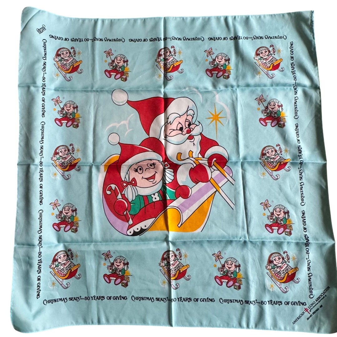 Vtg 80s American Lung Association ALA Christmas Seals SANTA Bandana ...