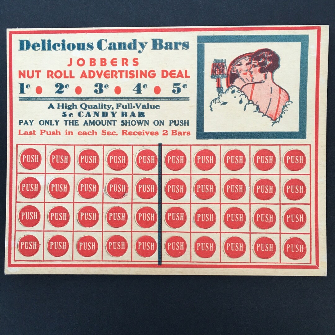 Vintage 1920s Gambling Punch Out Card Advertising Jobbers Nut Roll ...