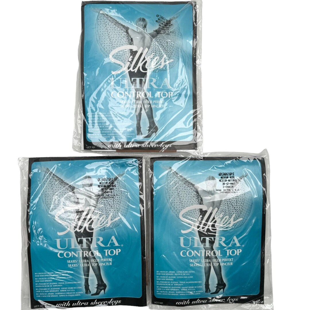 VTG Silkies Ultra Control Top Pantyhose Size M Natural Lot of 3 Pairs ...