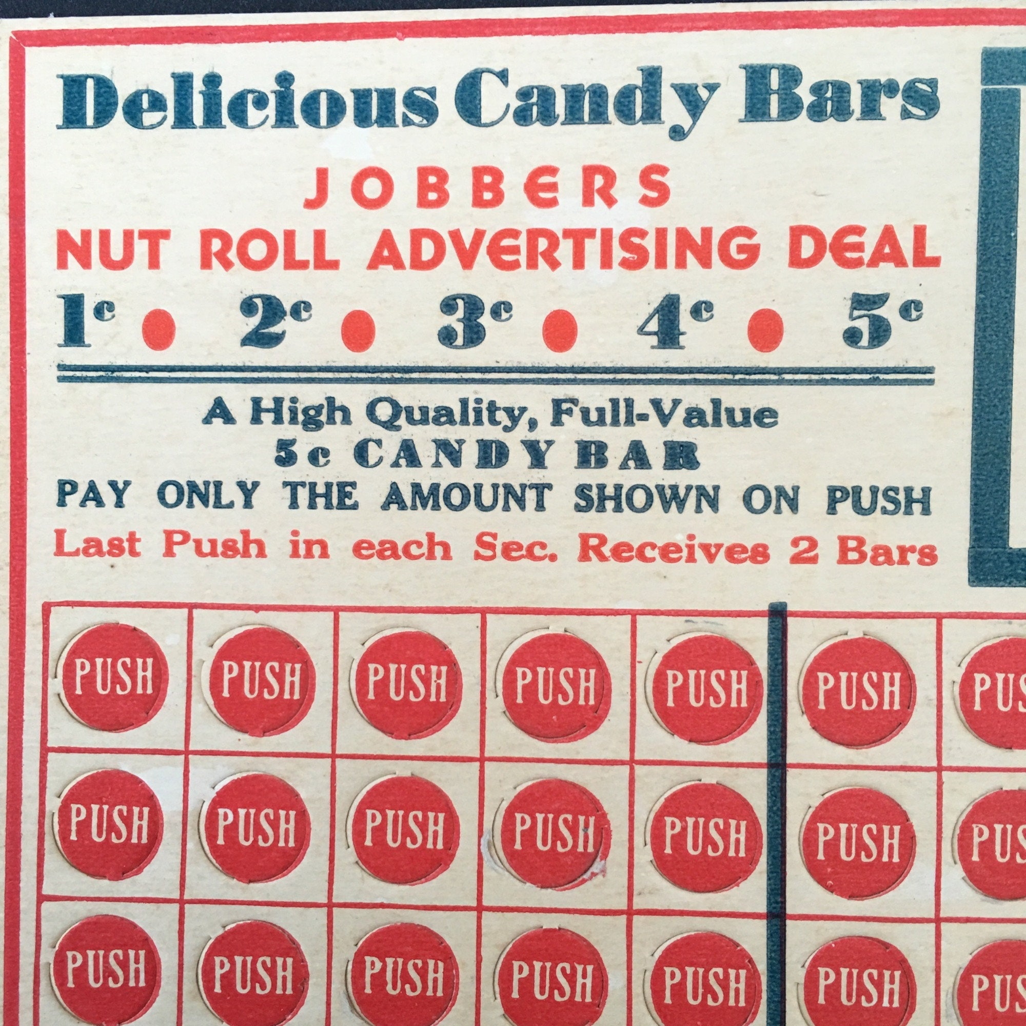Vintage 1920s Gambling Punch Out Card Advertising Jobbers Nut Roll ...