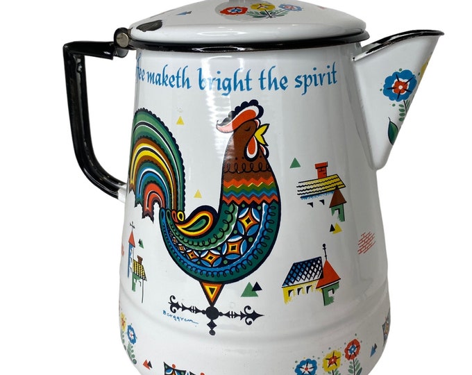 Vintage Swedish Berggren Enamel Coffee Tea Pot Boiler Rosemaling ...