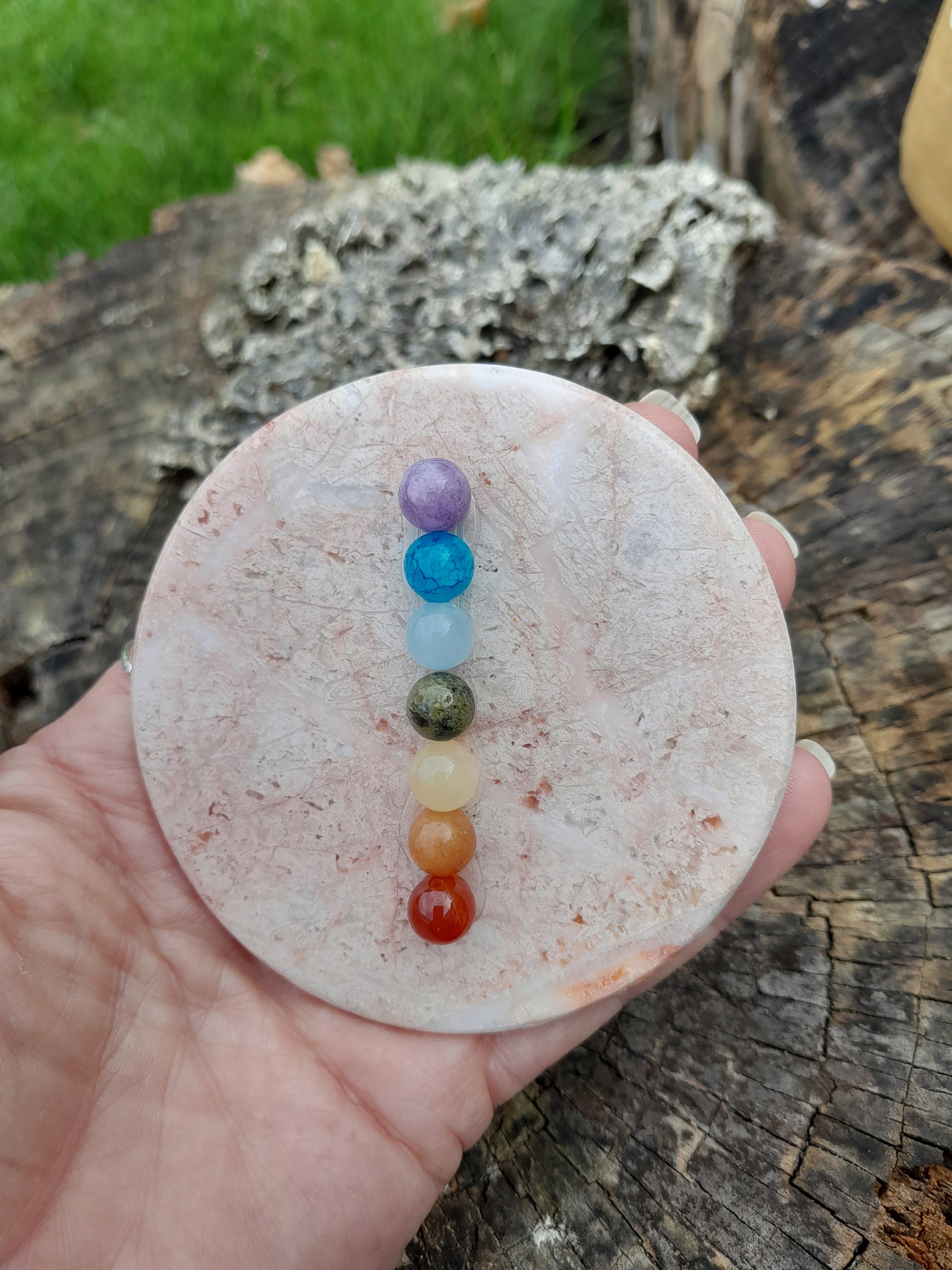 Pink Marble Round Tile and Natural Stone Beads Chakra - Etsy
