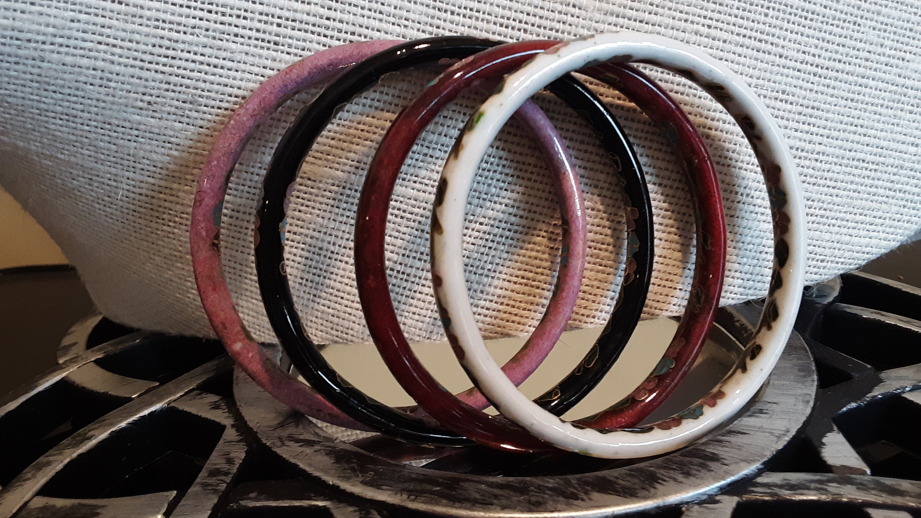 Vintage Cloisonne Multi Color Floral Enamel With Gold Inlay Bangle ...