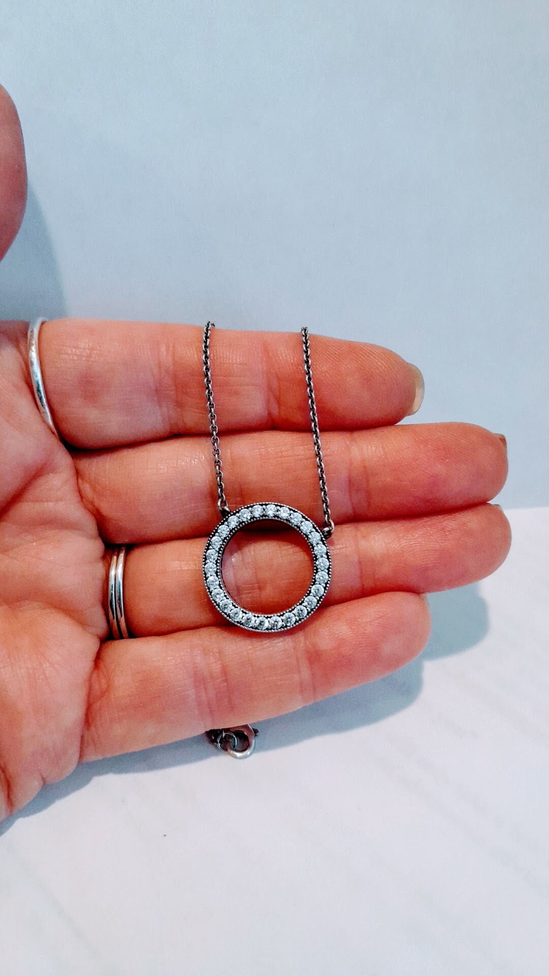 Pandora Circle of Silver Sparkle Crystal Open Circle Pendant Necklace ...