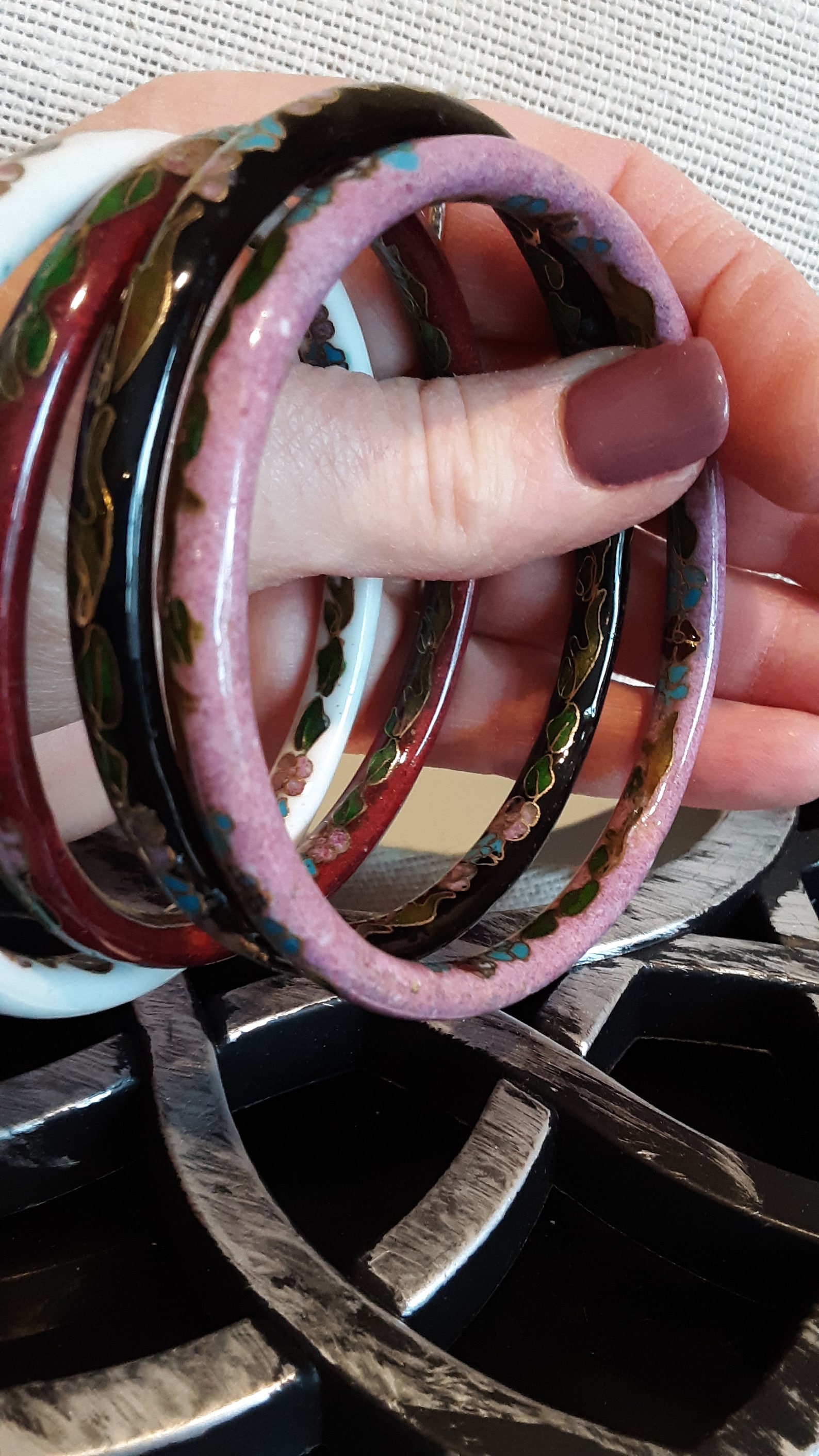 Vintage Cloisonne Multi Color Floral Enamel With Gold Inlay Bangle ...