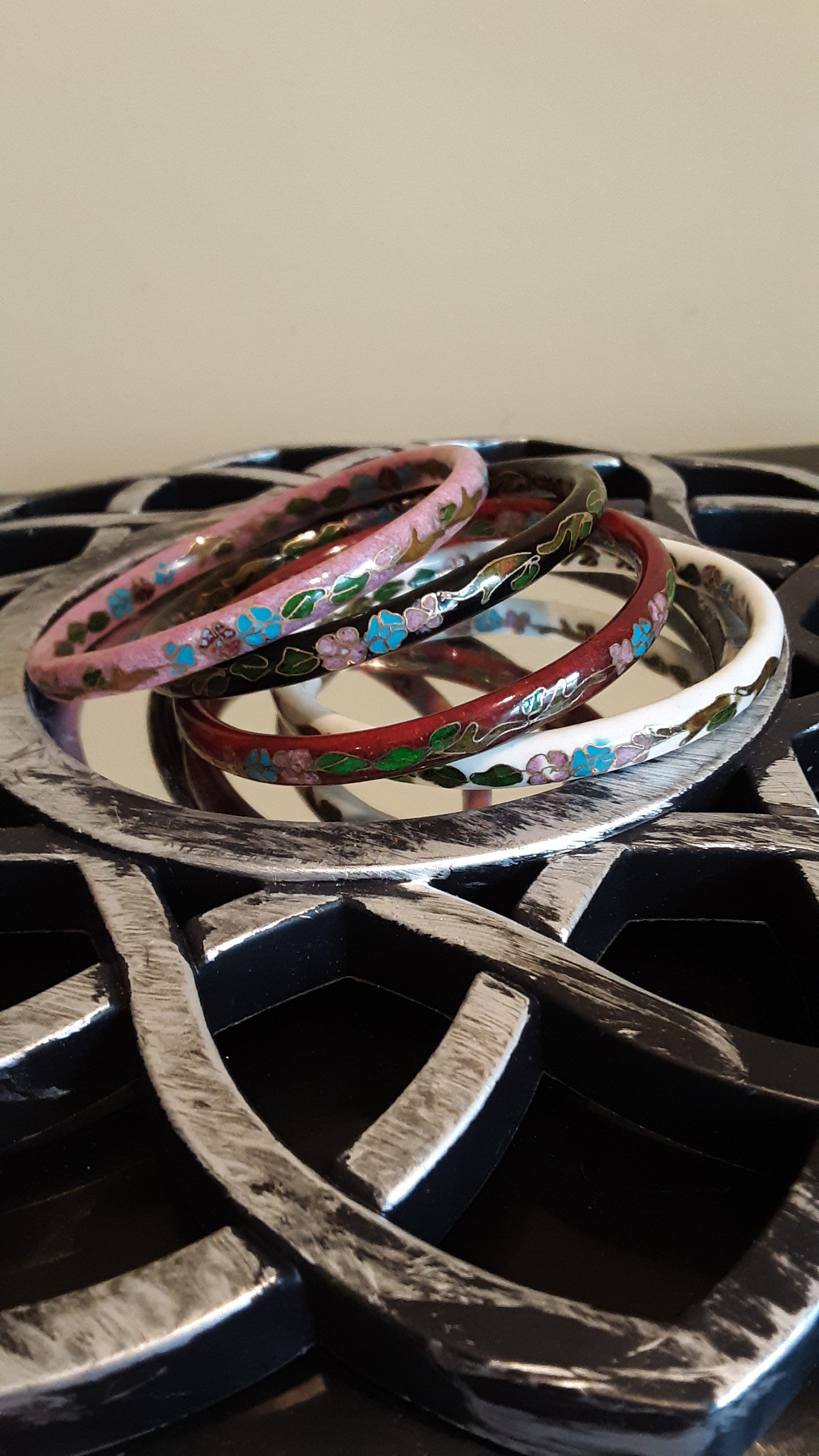 Vintage Cloisonne Multi Color Floral Enamel With Gold Inlay Bangle ...