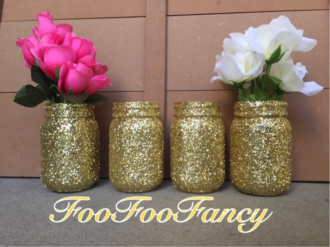 SET OF 10 Gold Glitter Mason Jars. Gold Mason Jars. Gold Glitter Jars ...