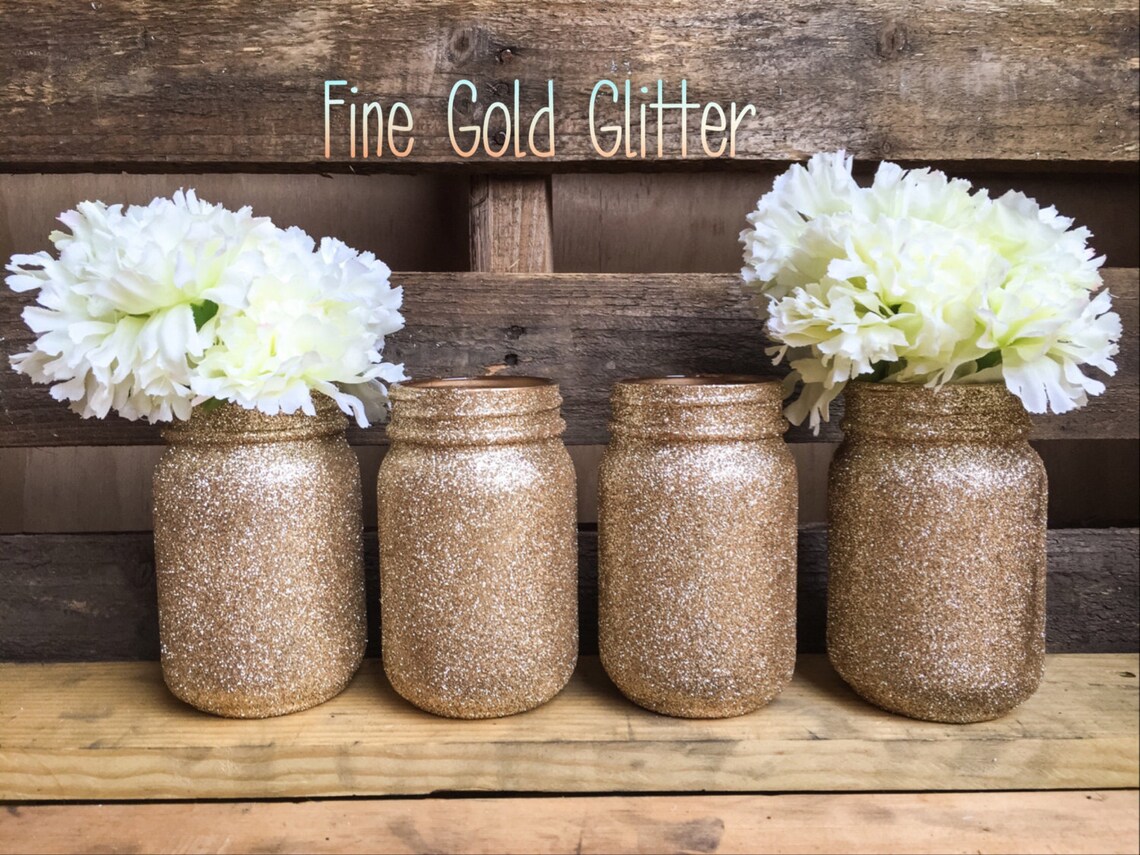 SET OF 10 Gold Glitter Mason Jars. Gold Mason Jars. Gold - Etsy