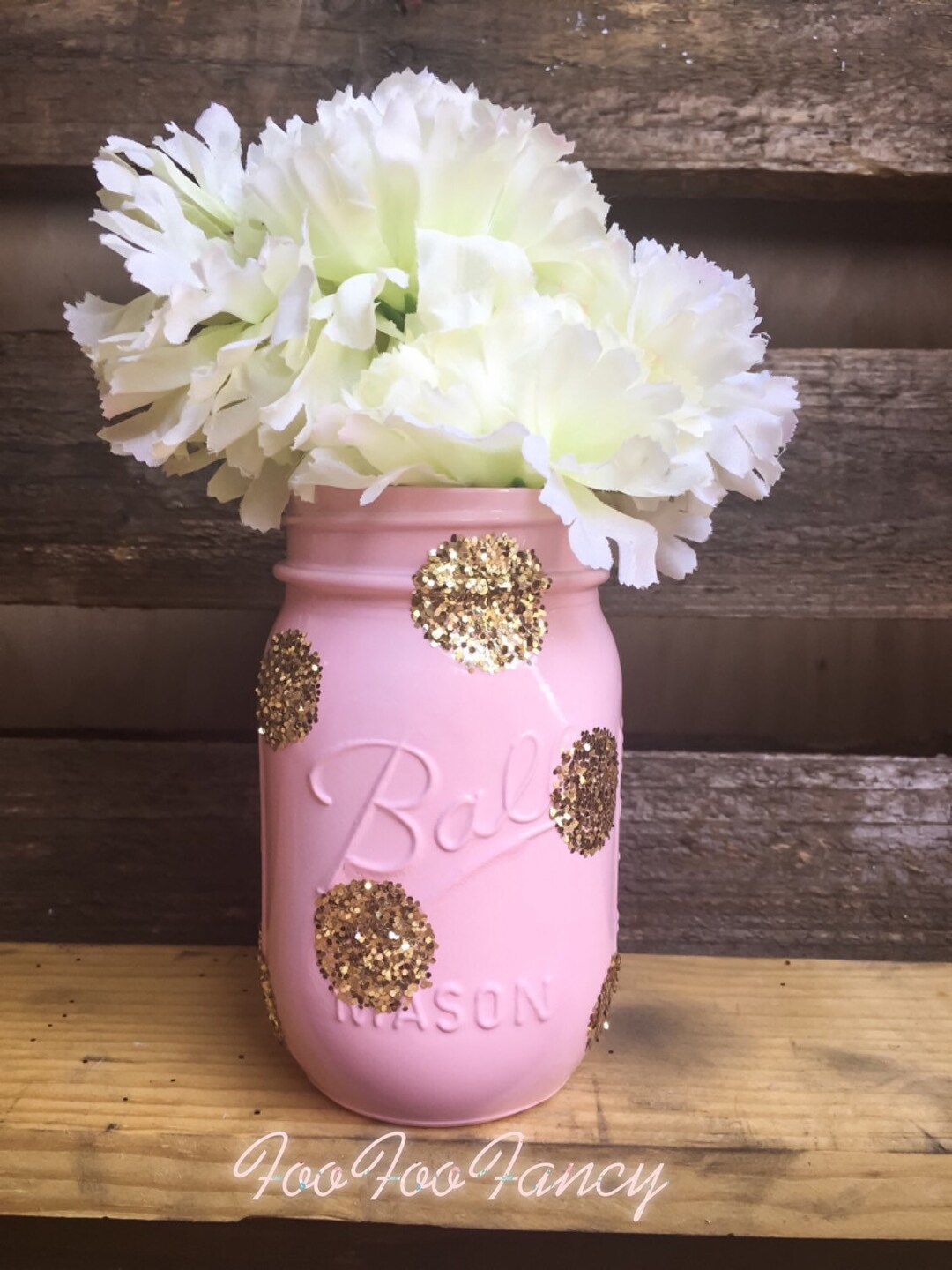 Pink Mason Jar With Gold Glitter Poka Dots.pink and Gold Mason Jar ...