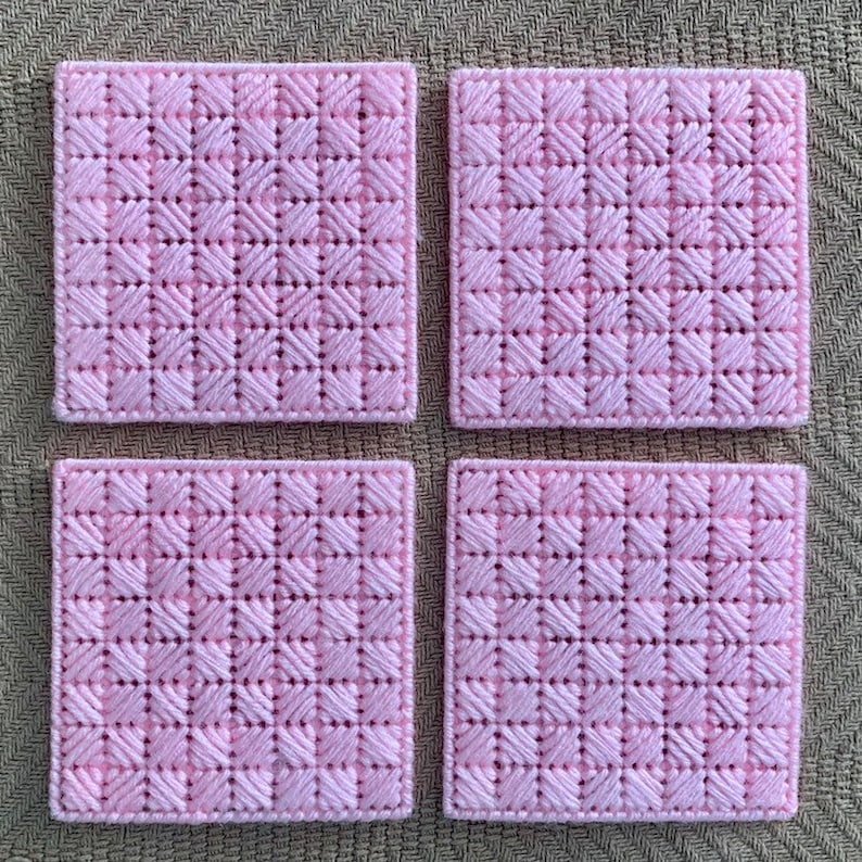 Set of 4 New Square Plastic Canvas Drink Coasters (pink) - Etsy