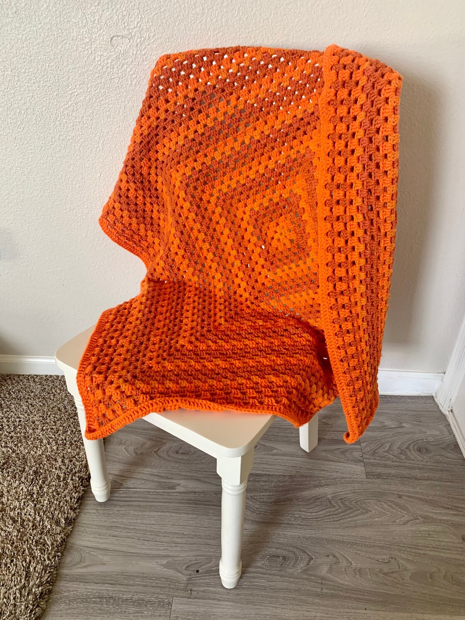 Handmade Crocheted Orange Toddler/ Throw Blanket Afghan 37in. X 37in ...