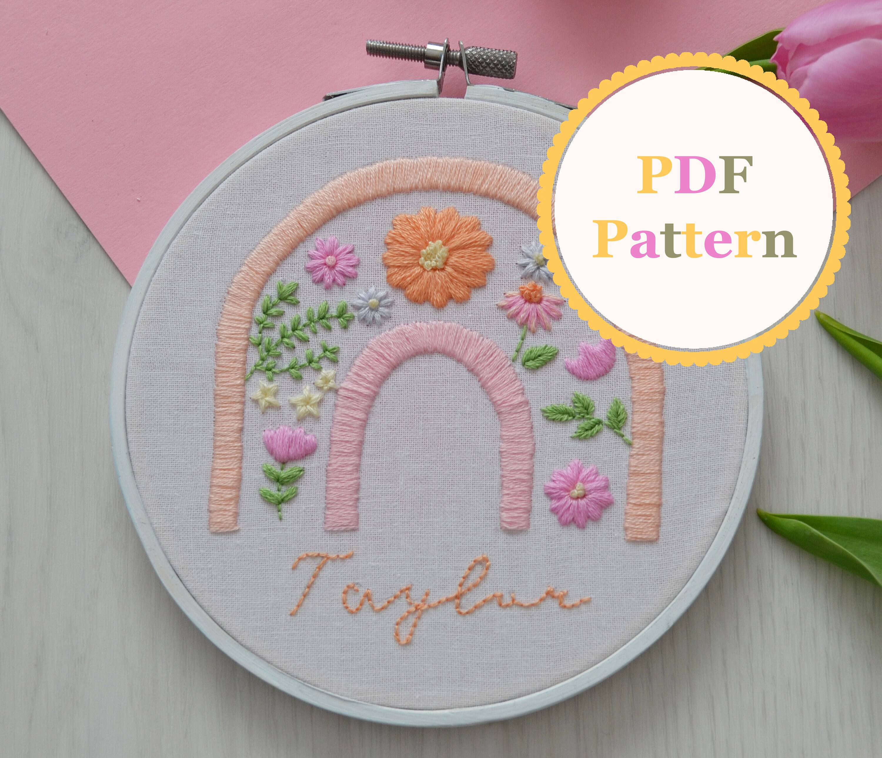 Floral Embroidery Pattern Bundle Nursery Name Sign Embroidery Designs ...