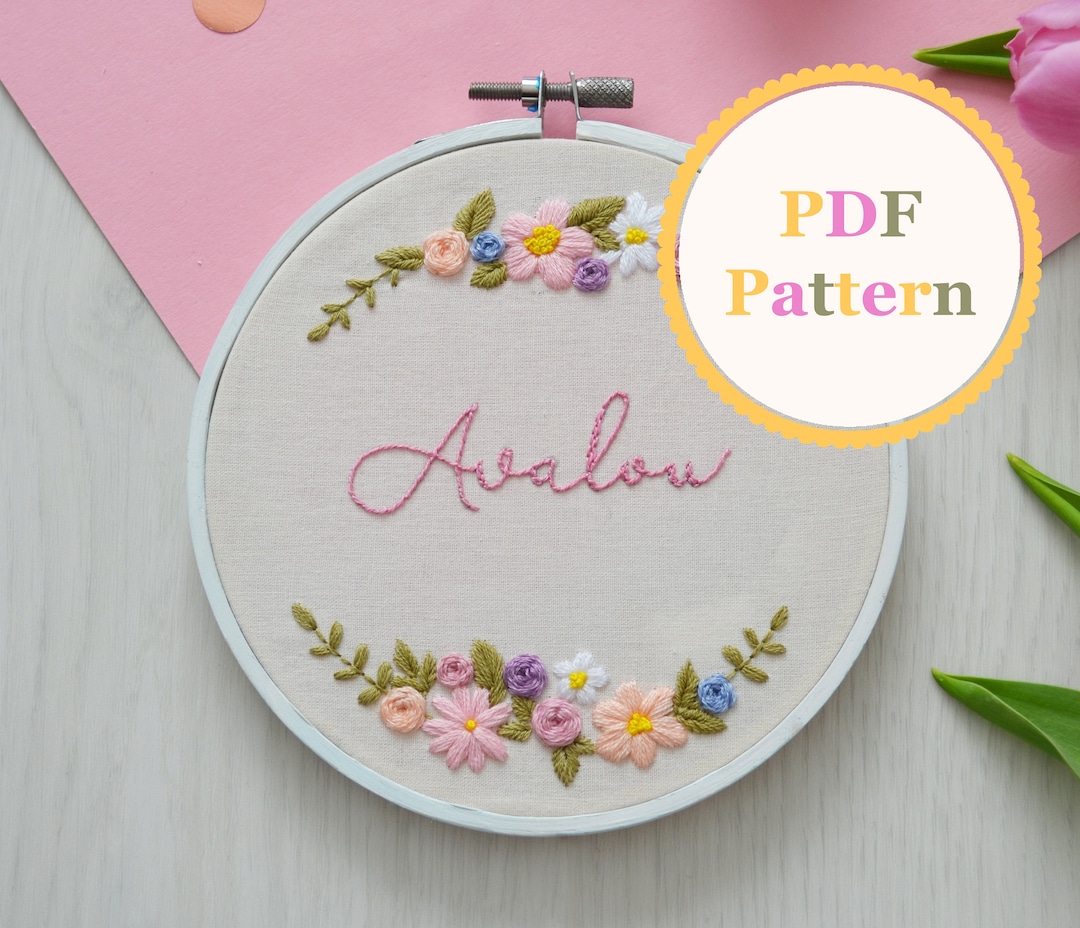 Floral Embroidery Hoop • Name Floral Pattern • Embroidery Designs ...