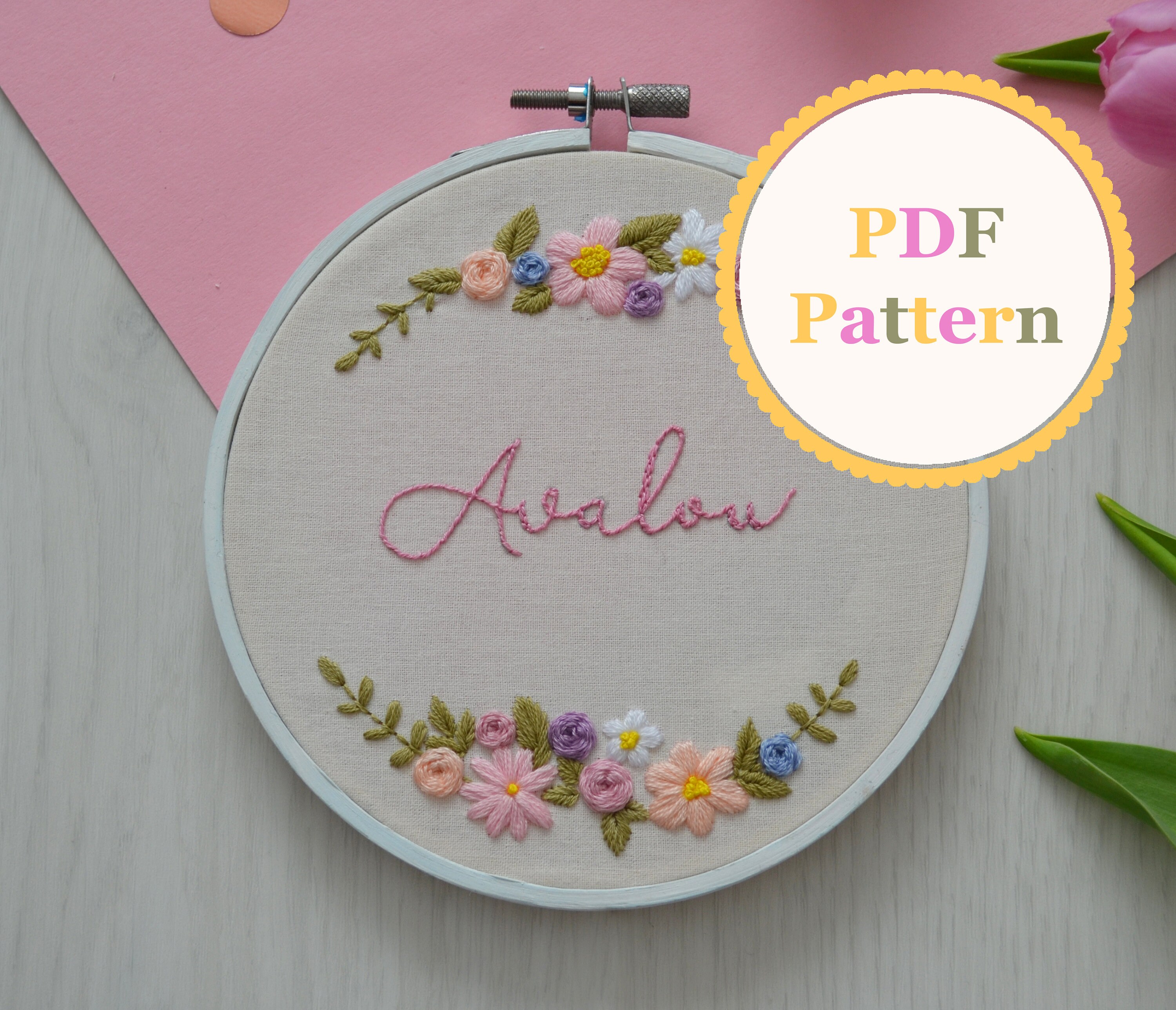 Floral Embroidery Pattern Bundle Nursery Name Sign Embroidery Designs ...