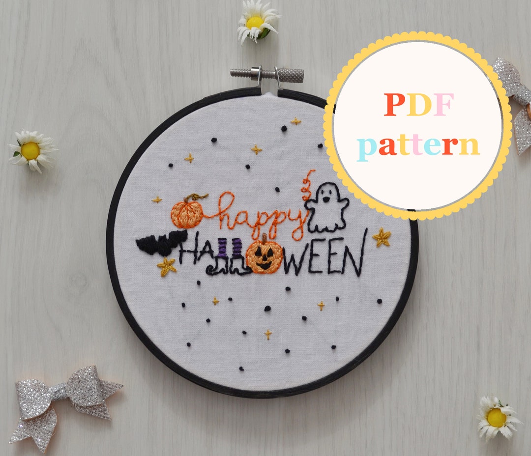 Happy Halloween Hand Embroidery Pattern • Halloween Embroidery Pattern ...
