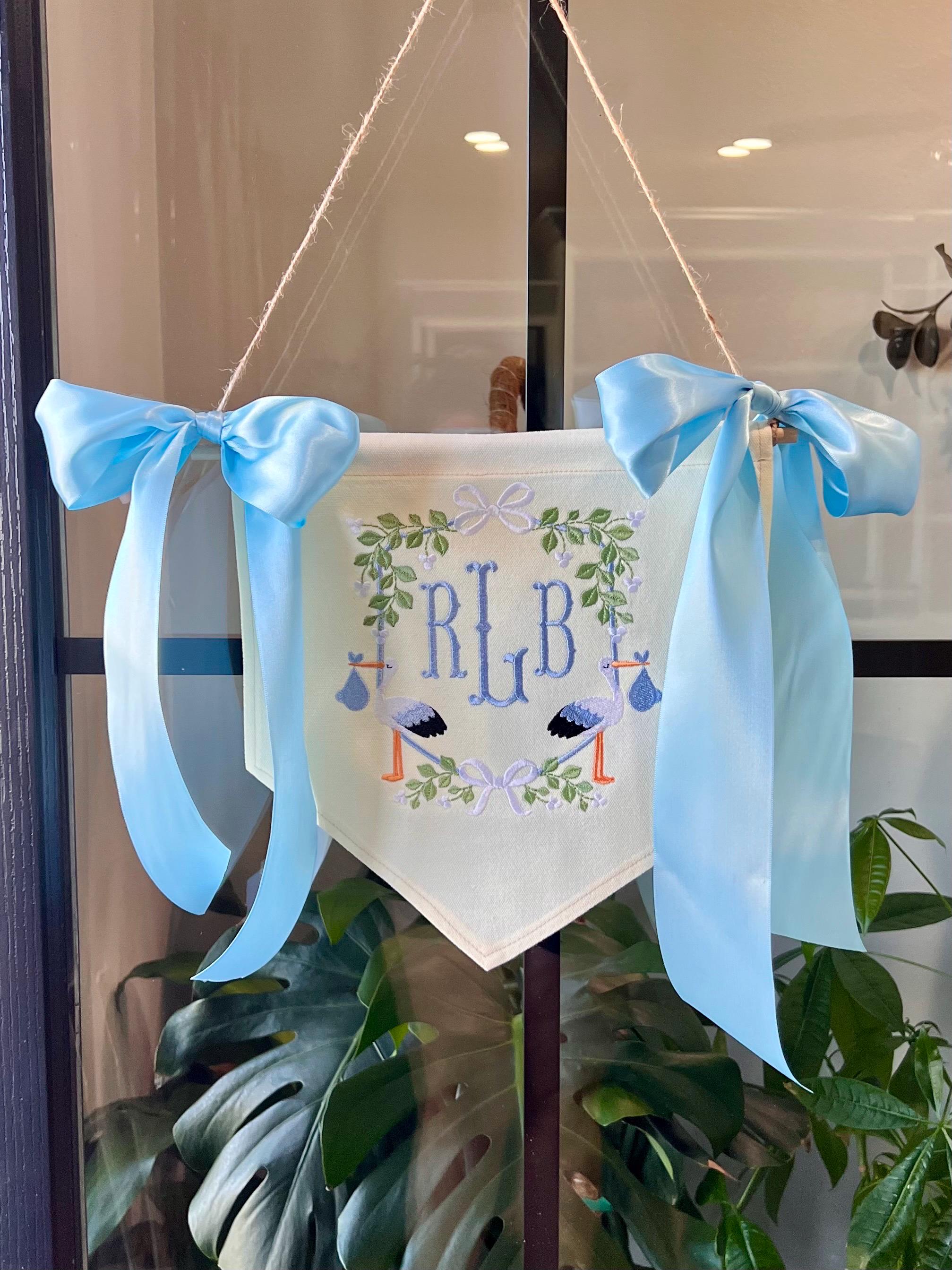 Personalized Embroidered Baby Banner - Stork Design, Nursery Decor - Etsy