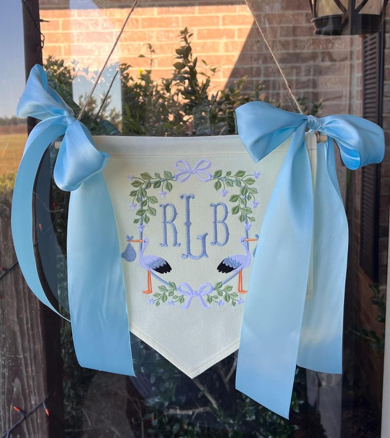 Personalized Embroidered Baby Banner - Stork Design, Nursery Decor - Etsy