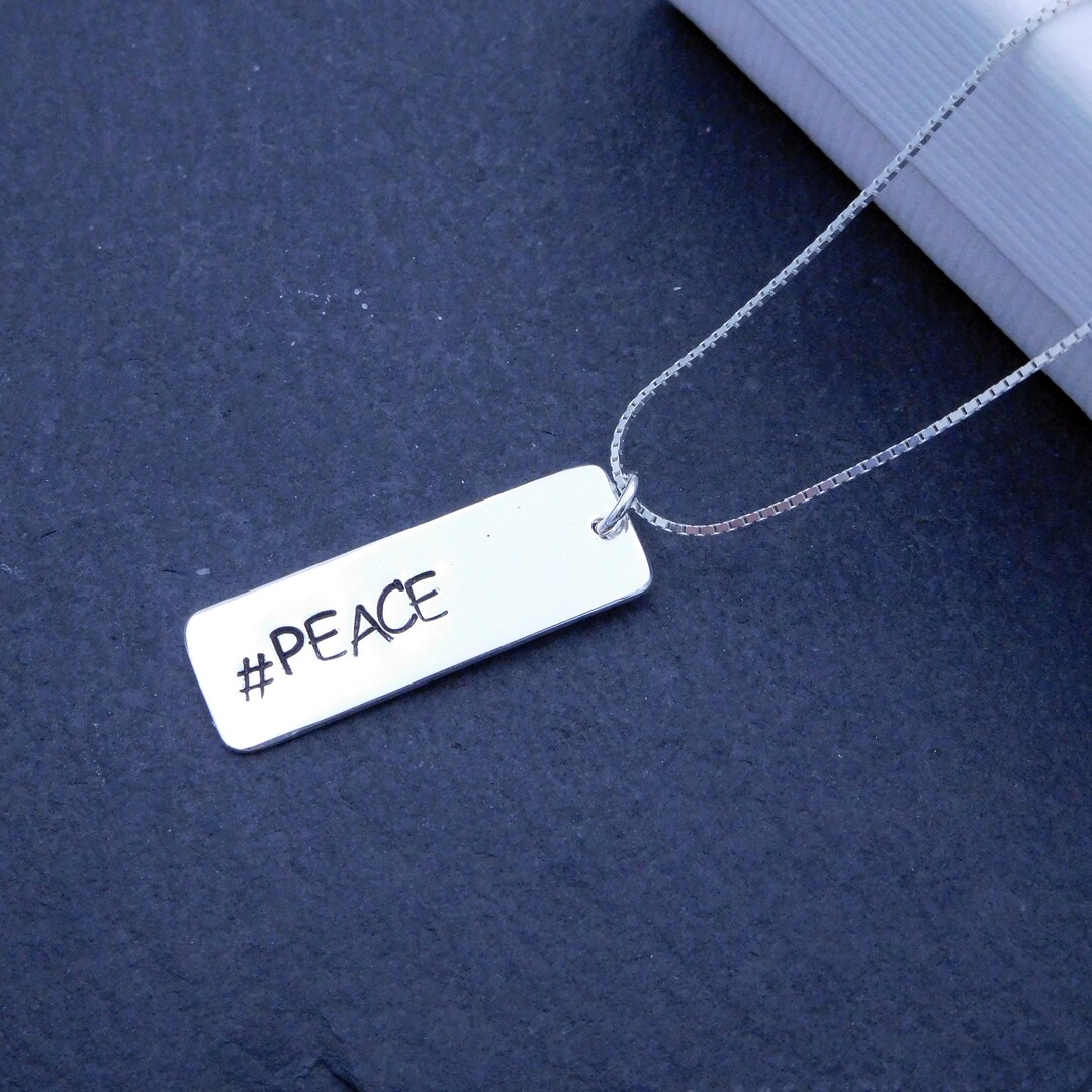 Collar de la paz en plata de ley, collar #Peace, colgante de plata con ...