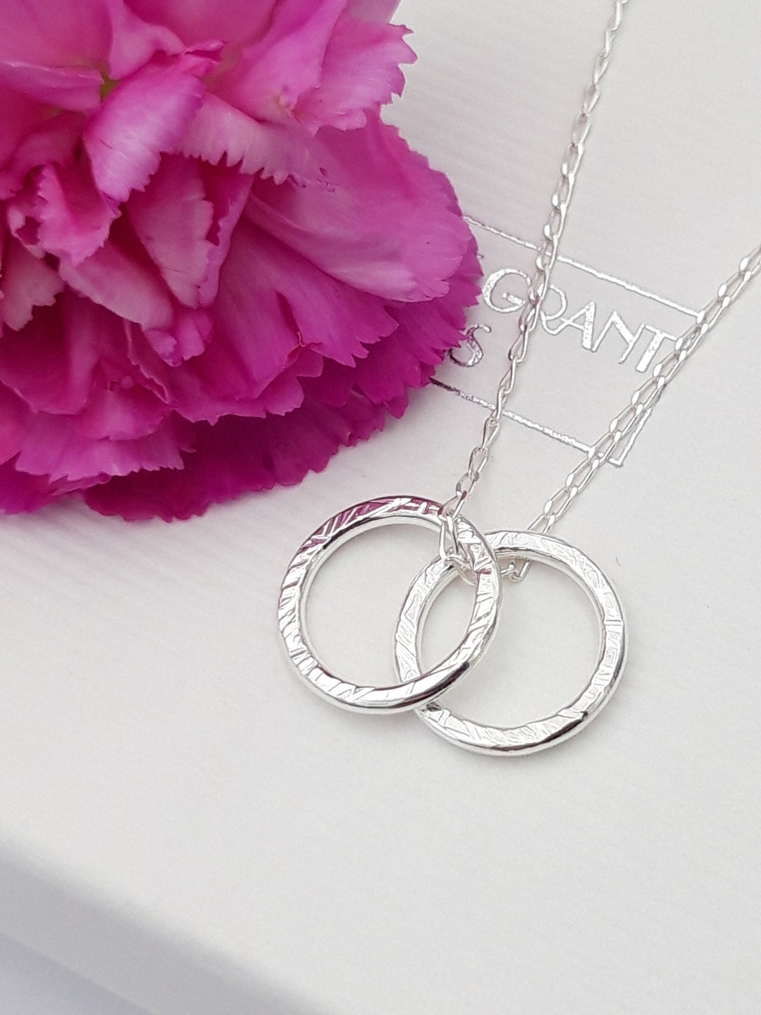Sterling Silver Two Ring Pendant, Sterling Silver Chain, Two Ring ...