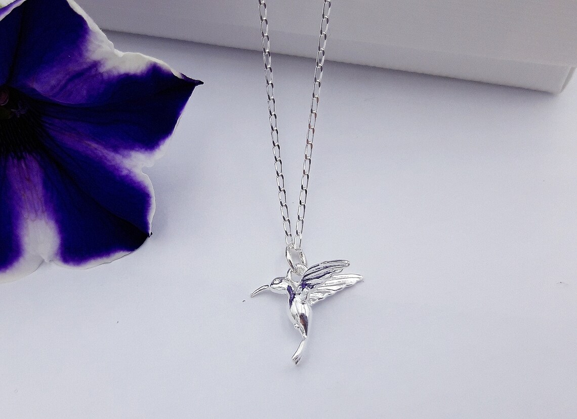 Sterling Silver Hummingbird Necklace: Belcher or Curb Chain - Etsy UK