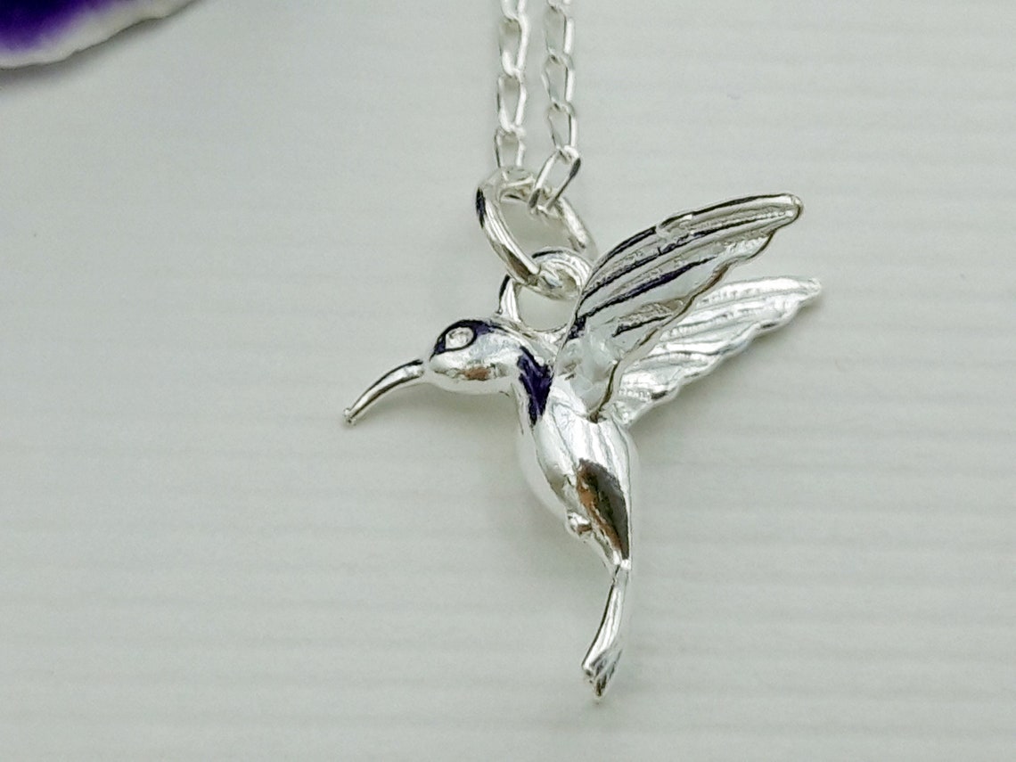 Sterling Silver Hummingbird Necklace: Belcher or Curb Chain - Etsy UK