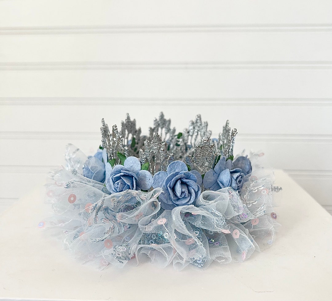 Winter Wonderland Crown, Silver Crown With Blue Flowers, Snowflake ...