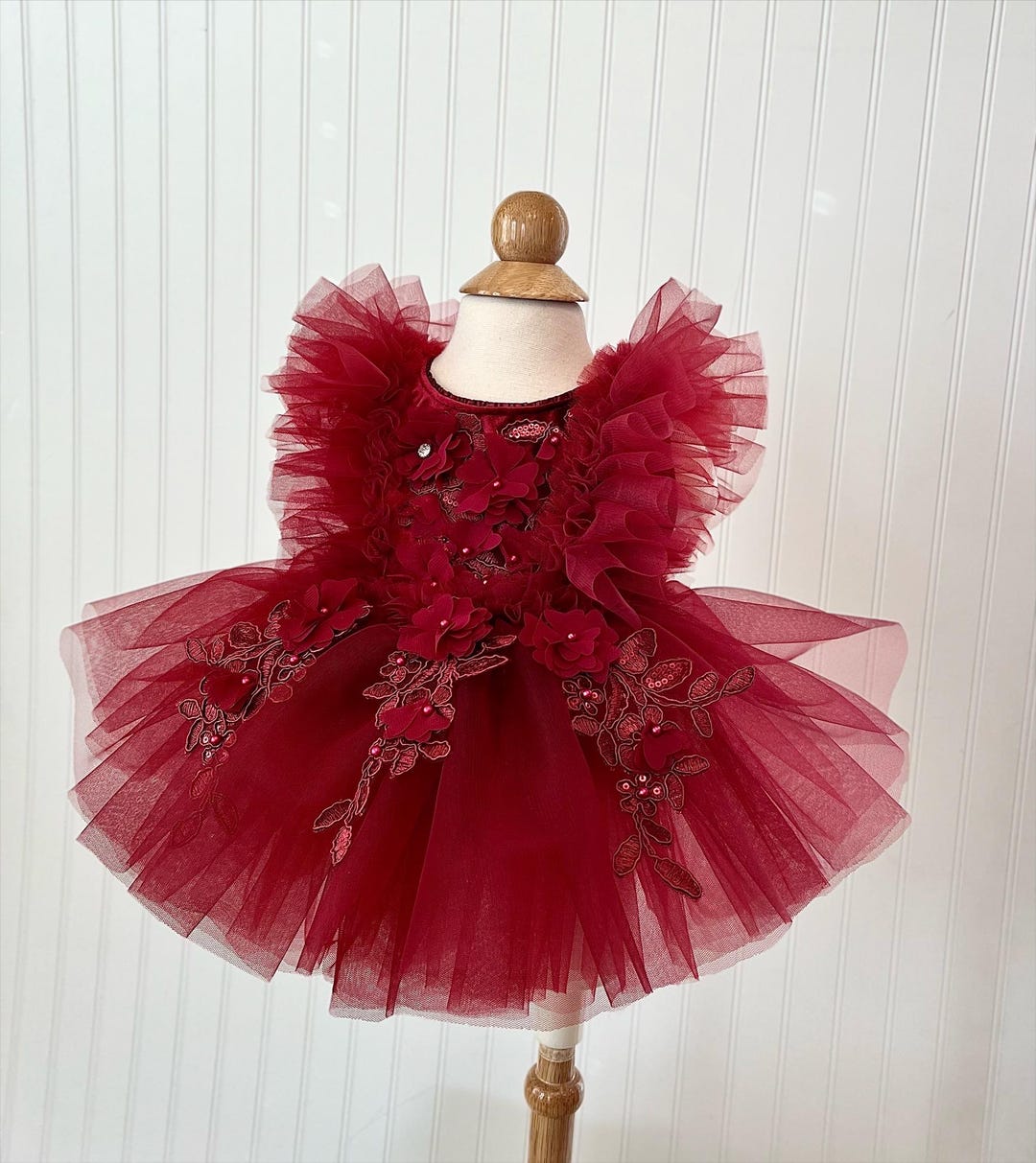 Deep Red Dress, Sparkle Dress, Red Flower Dress, Tutu Dress, Red Tutu ...