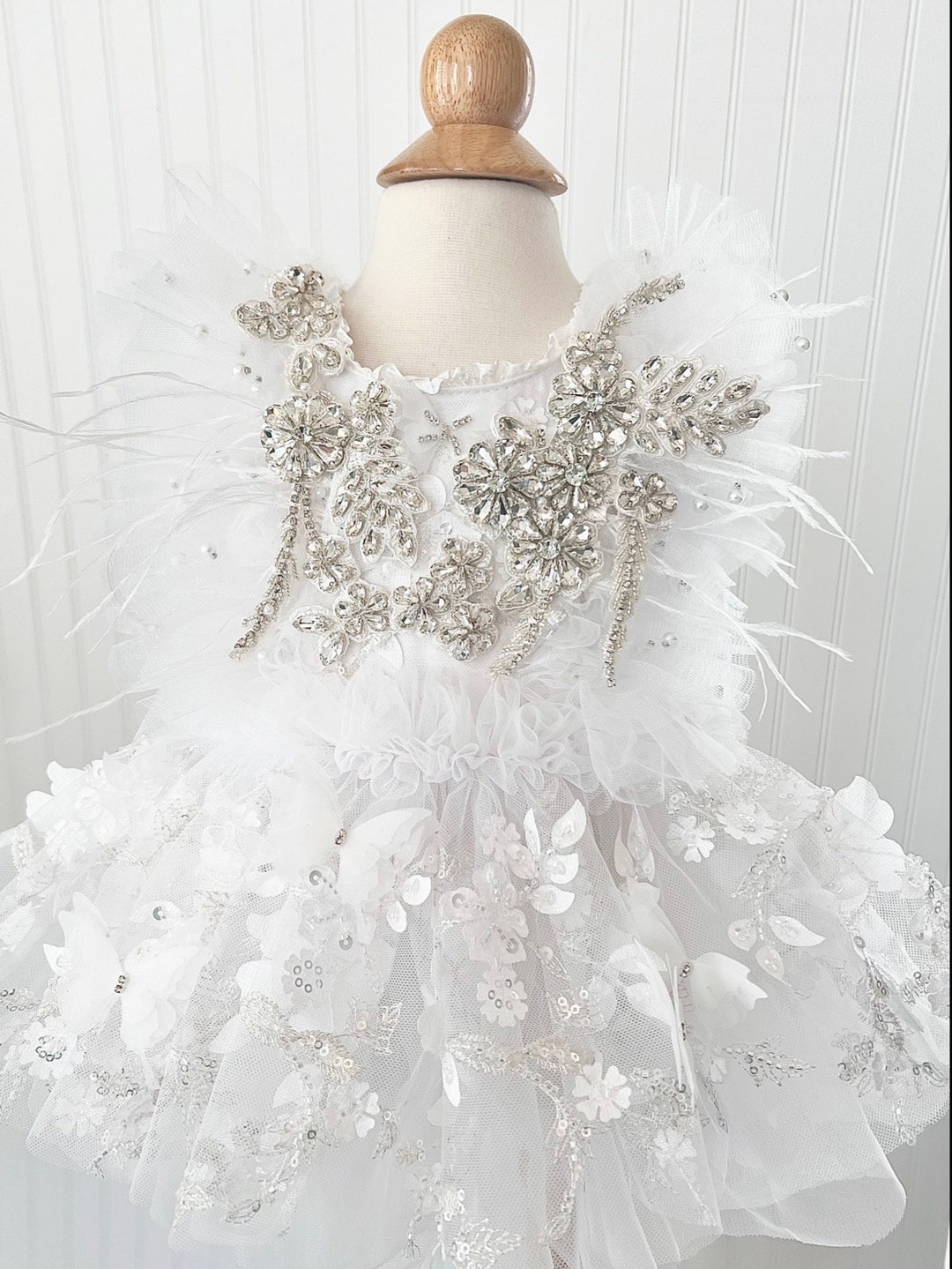 Rhinestone Butterfly Dress, White Dress, Baby Dress, First Birthday ...
