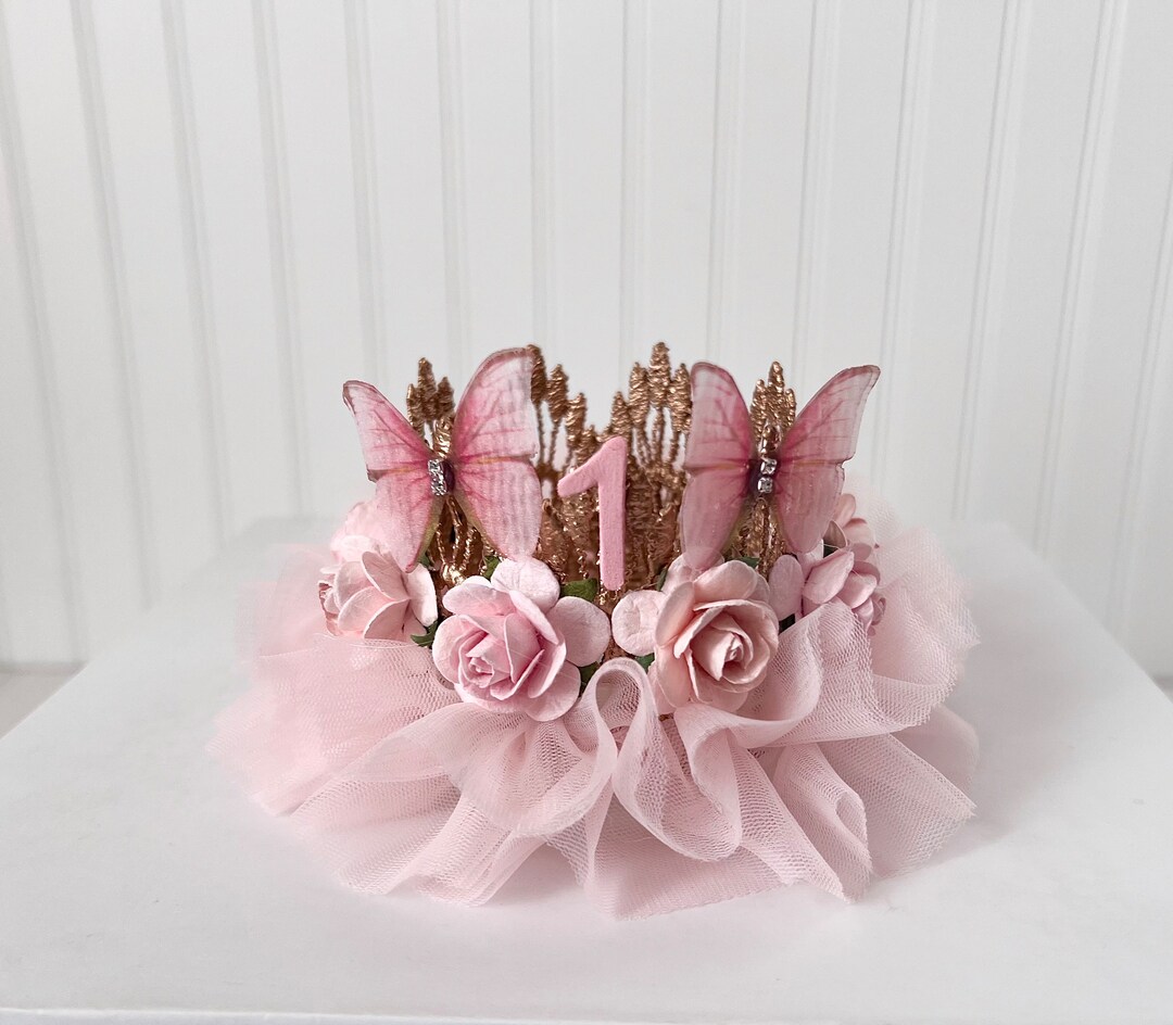 Blush and Light Pink Butterfly Crown, Gold Birthday Crown, Princess ...