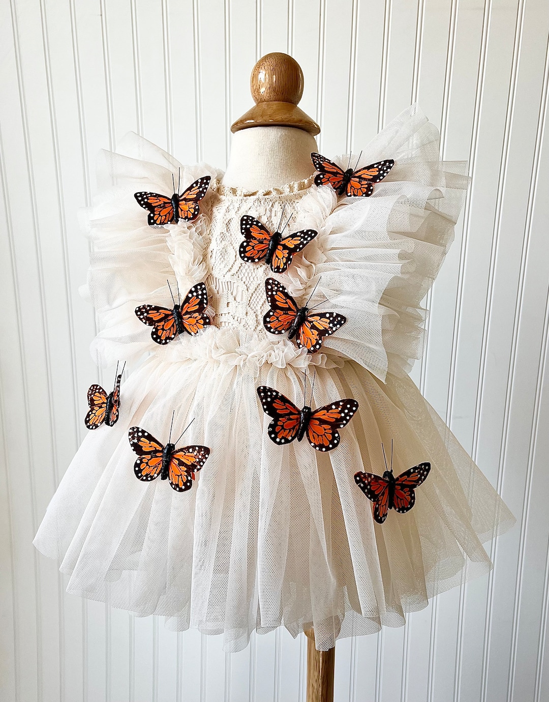 Boho Butterfly Dress, Beige Dress, Lace Dress, First Birthday Dress ...