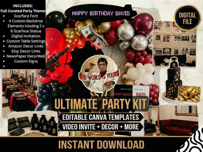 Scarface Mafia Party Kit, Mafia Themed, Mob Boss Party Decor(digital ...
