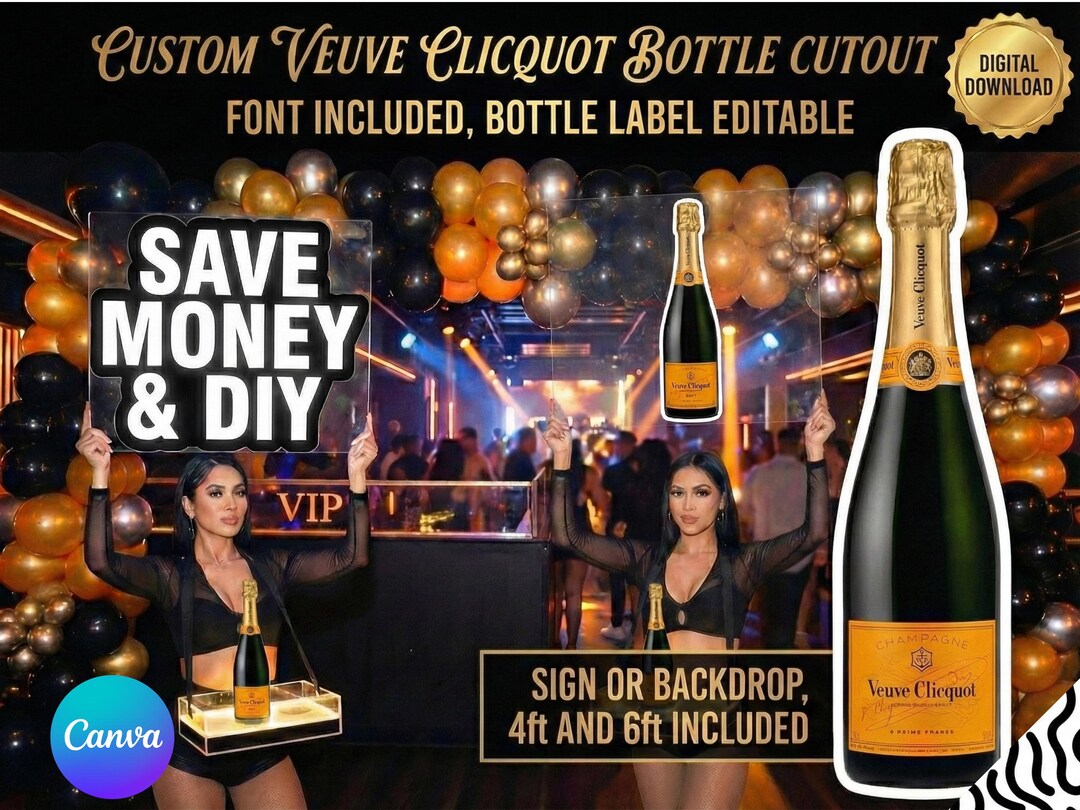 Champagne Bottle Party Cutout Digital Download, 2026 New Year Template ...