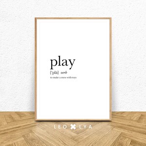 Play Definition, Play Print, Decor, Dictionary Art, Minimalist Poster ...