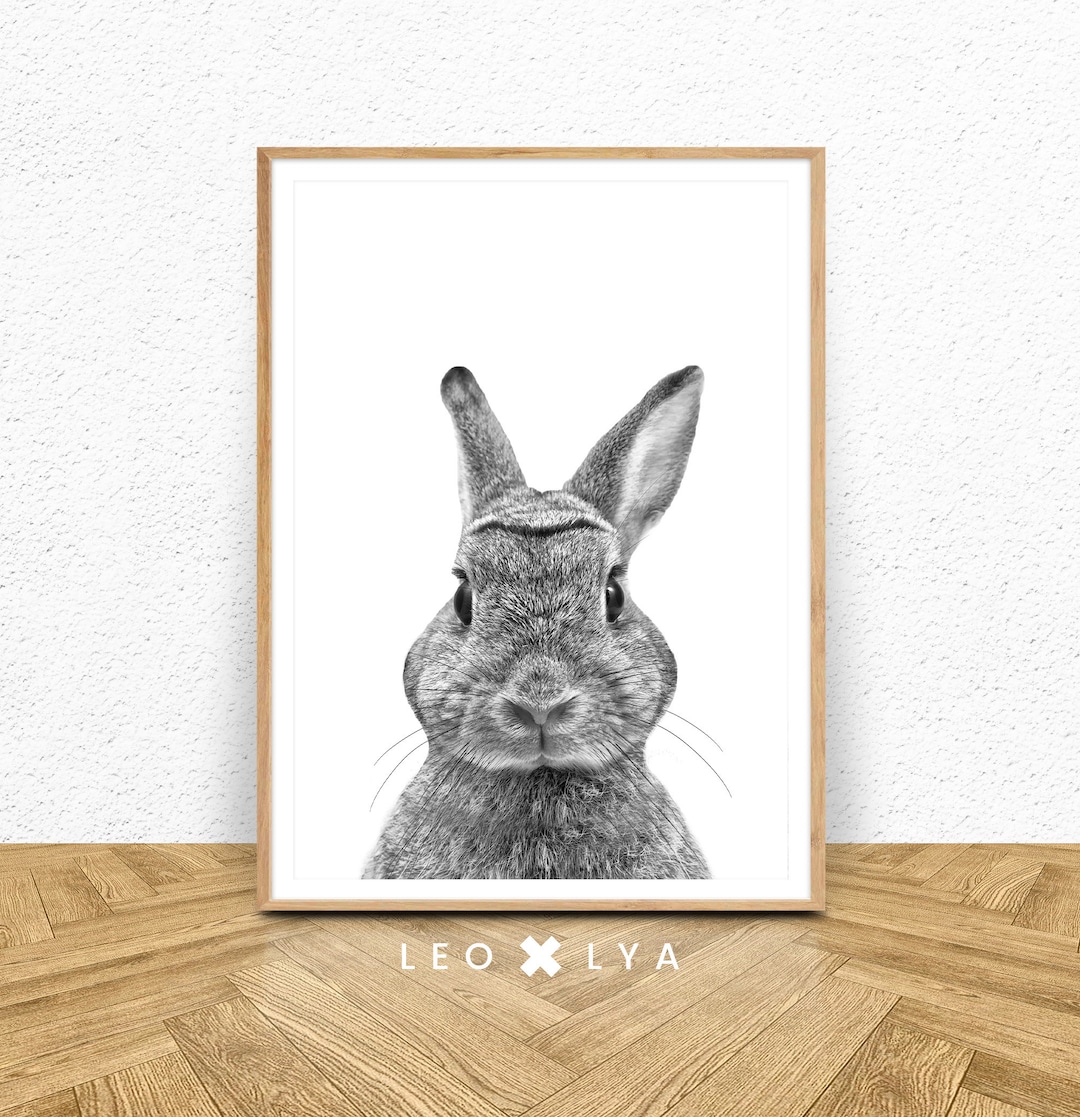 Black and White Rabbit Print, Woodlands Animals, Bunny Print, Rabbit ...