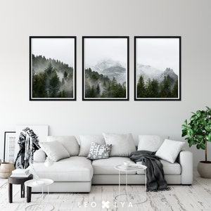 Set of Forest Prints, Forest 3 Piece Wall, Fog Moutain Set, Three ...
