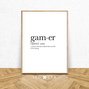Gamer Definition, Print Gift, Print Gamer, Dictionary, Minimalist ...