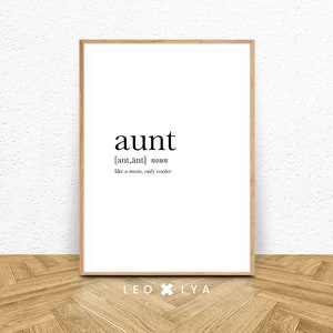 Aunt Definition, Aunt Print, Aunt Decor, Dictionary, Minimalist Poster ...