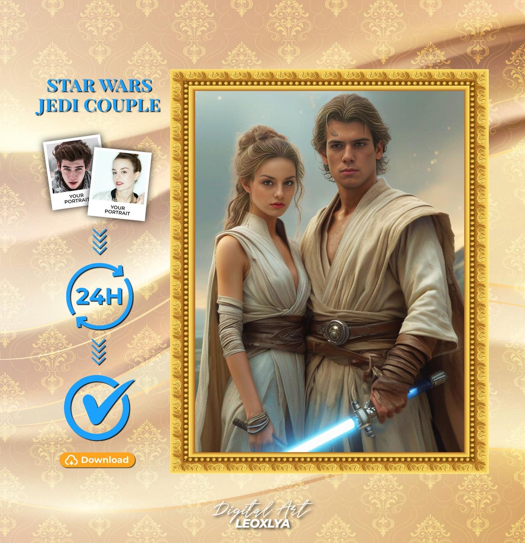 Personalized Star Wars Portrait – Jedi Couple – Personalized Poster ...