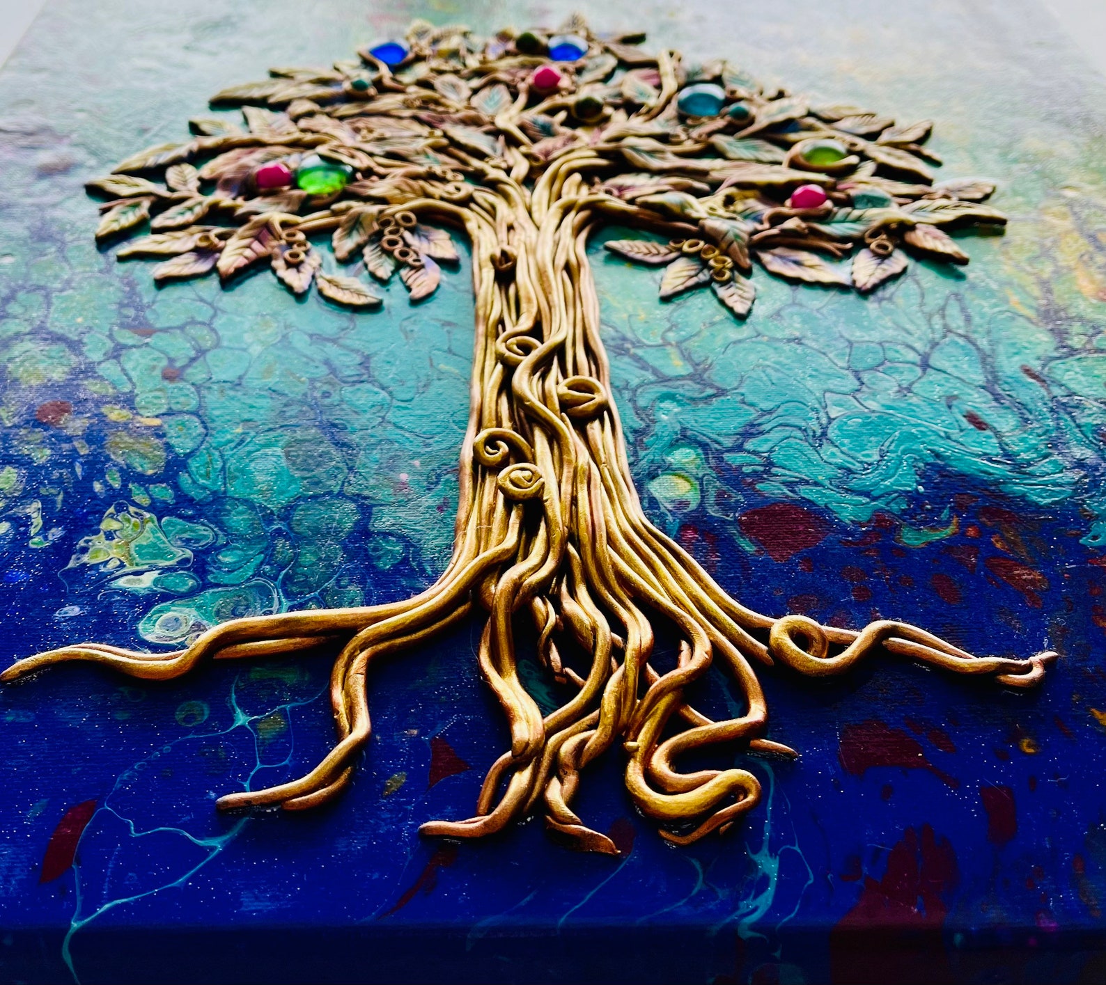 Tree of Life Wall Decor. Polymer Clay on Canvas 16x20. Acrylic - Etsy