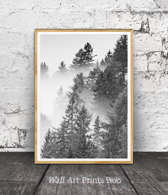 Forest Printable Forest Print Forest Art Landscape Fog | Etsy