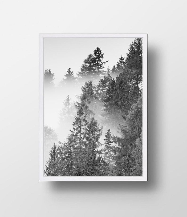 Forest Printable Forest Print Forest Art Landscape Fog - Etsy