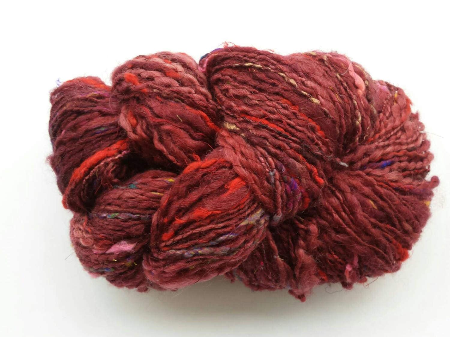 Red Wool and Silk Yarn, Bulky Yarn, Handspun Yarn, Art Yarn, Knitting ...