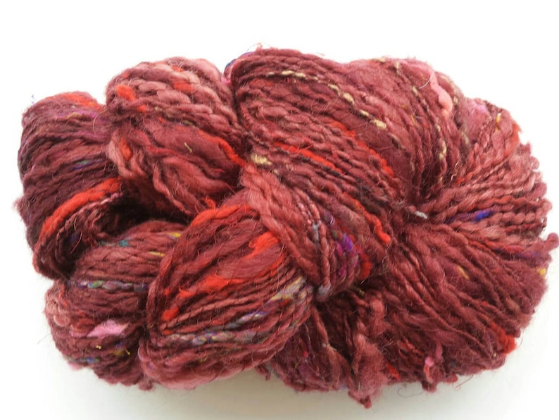 Red Wool and Silk Yarn, Bulky Yarn, Handspun Yarn, Art Yarn, Knitting ...