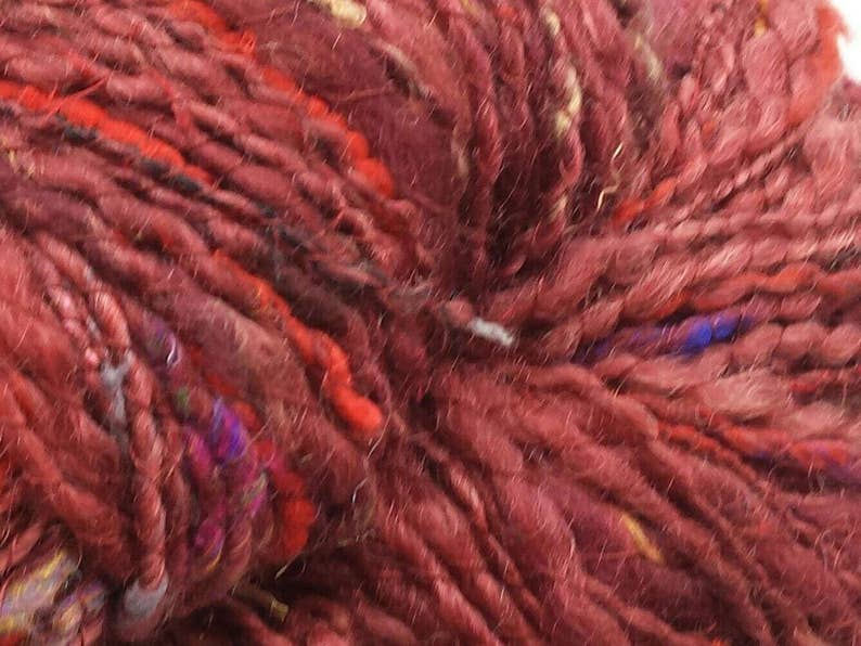 Red Wool and Silk Yarn, Bulky Yarn, Handspun Yarn, Art Yarn, Knitting ...